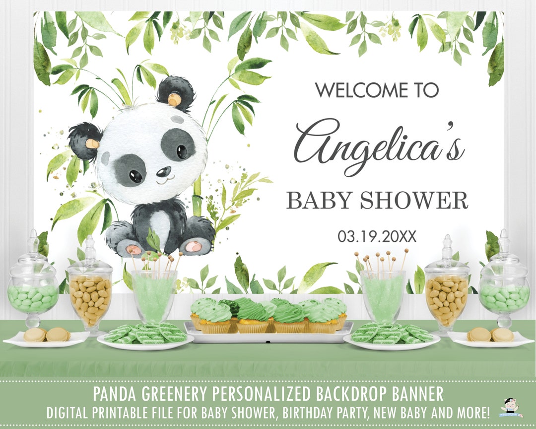 Cute Panda Backdrop Banner, Bamboo Greenery Boy Neutral Baby Shower ...