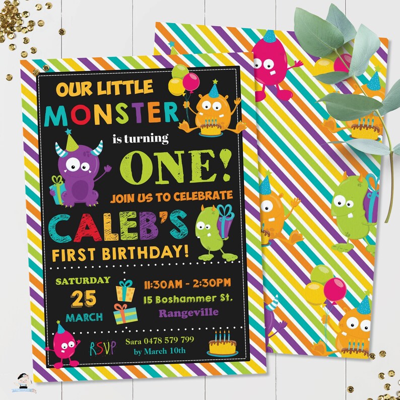 Little Monsters Invitation EDITABLE TEMPLATE Cute Colorful | Etsy
