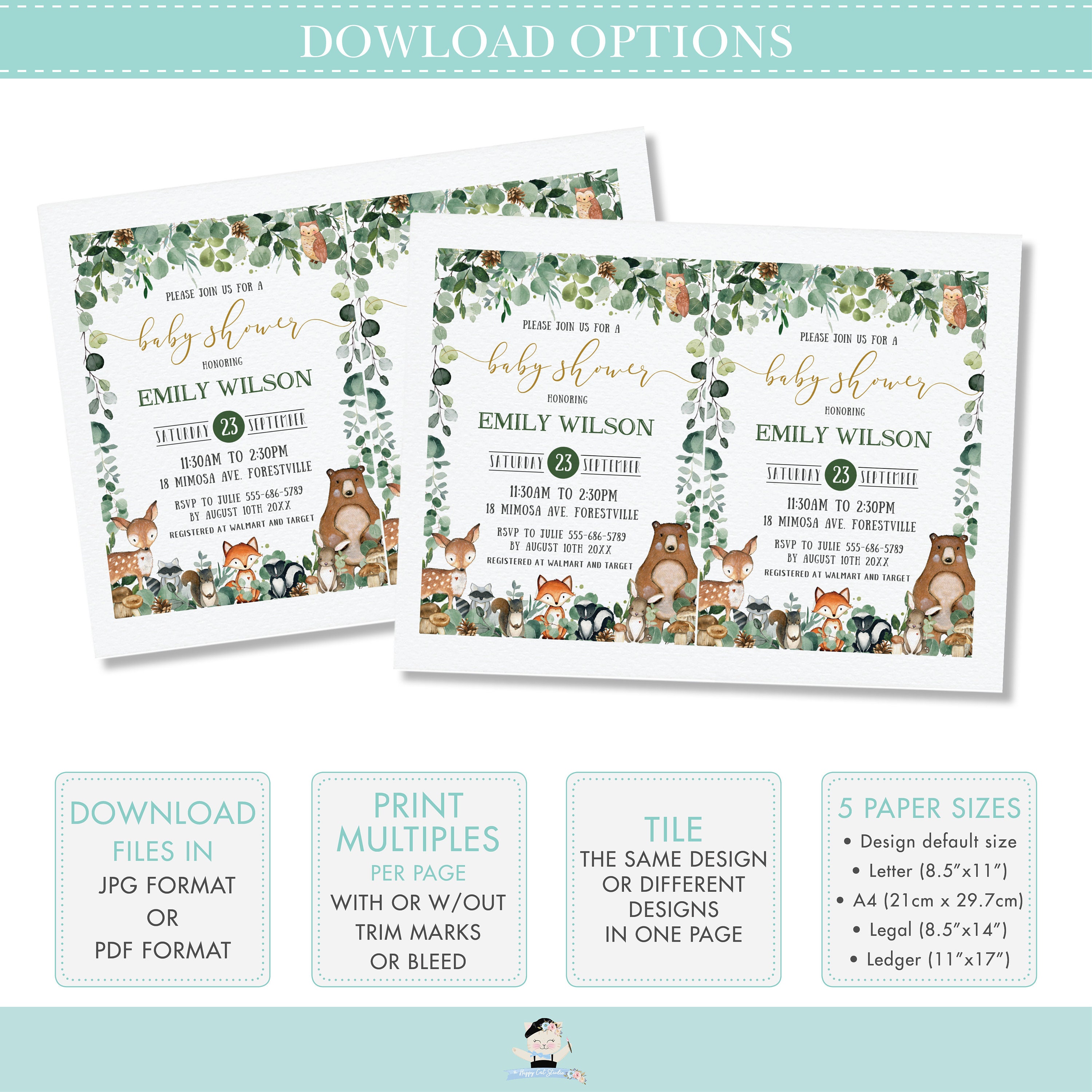 Woodland Animals Forest Greenery Invitation EDITABLE - Etsy