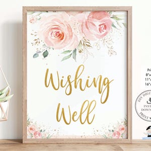 Wishing Well Sign Printable, INSTANT DOWNLOAD, Blush Pink Floral Roses ...