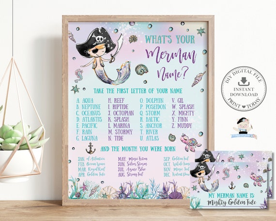 What's your Merman Name Game Sign Name Card Printable INSTANT DOWNLOAD ...