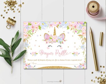 Diaper Raffle Ticket, Rainbow Unicorn Baby Shower, Printable Diaper ...