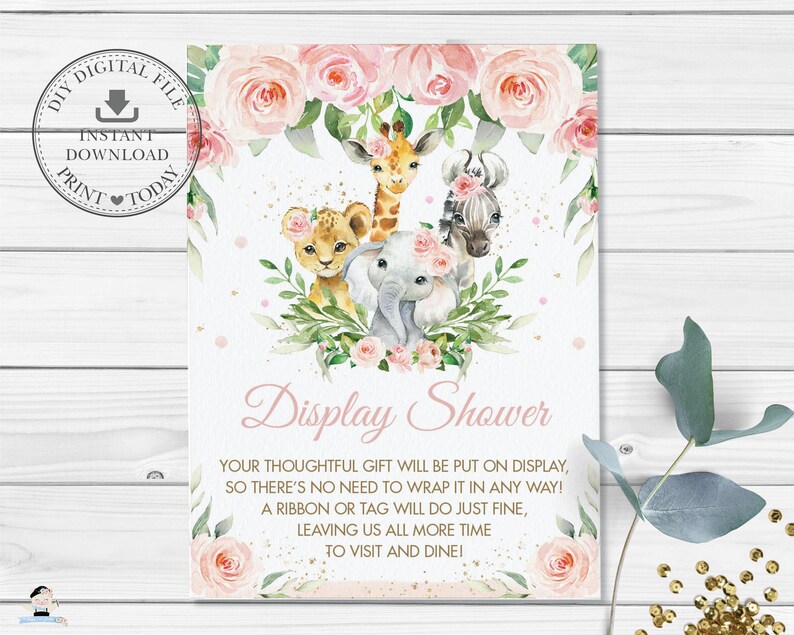 Display Shower Card INSTANT DOWNLOAD Pink Floral Greenery | Etsy