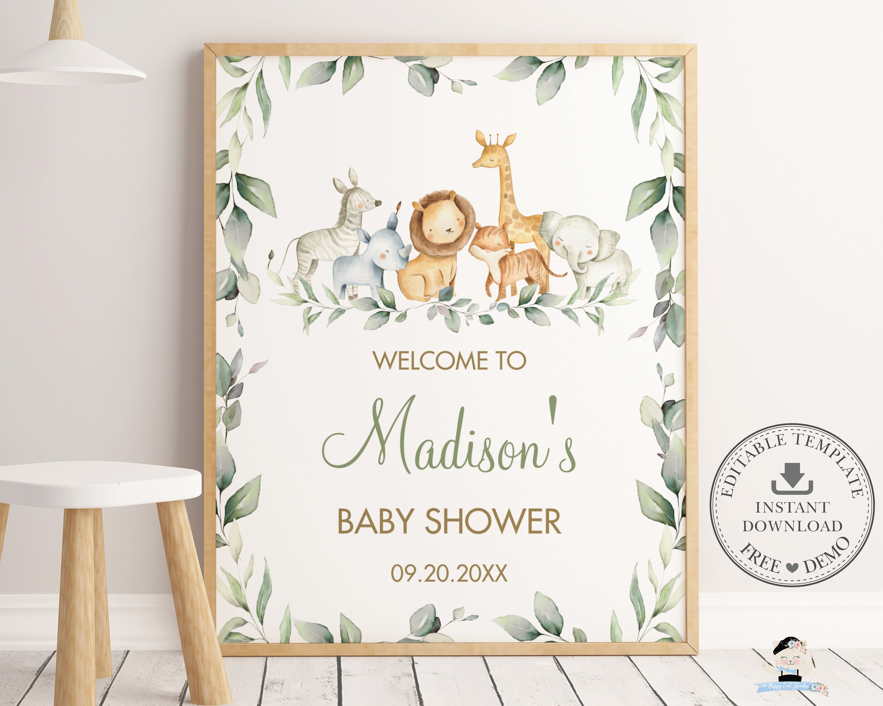 Jungle Animals Greenery Welcome Sign EDITABLE TEMPLATE | Etsy