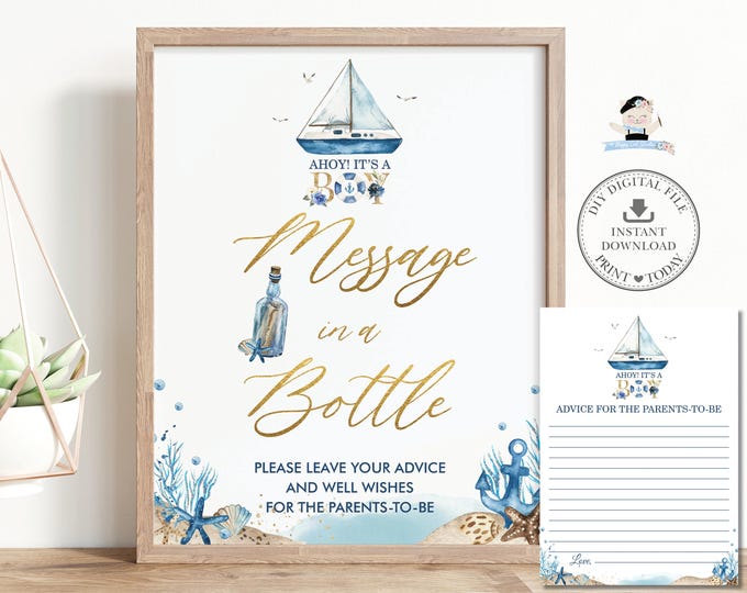 Nautical Baby Shower Game | Message in a Bottle Baby Shower Game ...