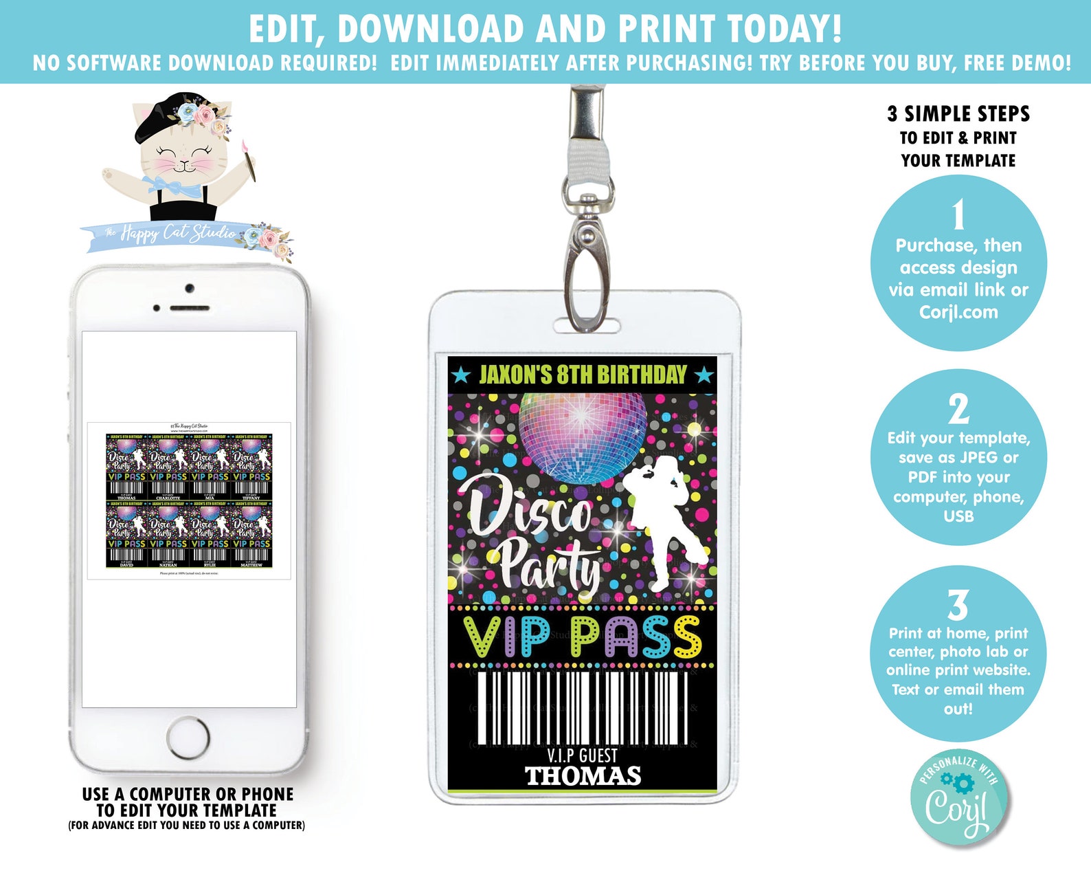 Disco Party VIP Pass, Dance Party Backstage Pass Badge, Boy Disco Dance ...