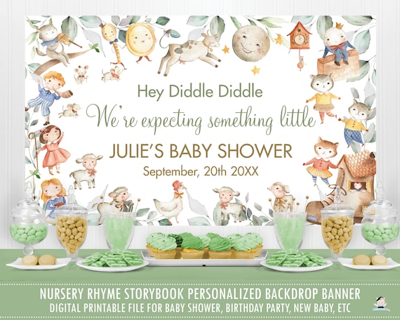 Nursery Rhyme Birthday Party Baby Shower Backdrop Banner, Greenery ...