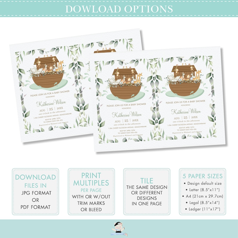 EDITABLE TEMPLATE Noah's Ark 2 Circle Tags Greenery - Etsy