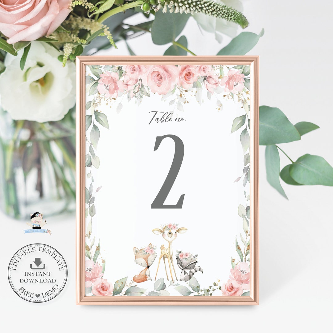 Woodland Animals Table Number Cards Printable, EDITABLE TEMPLATE, Soft ...