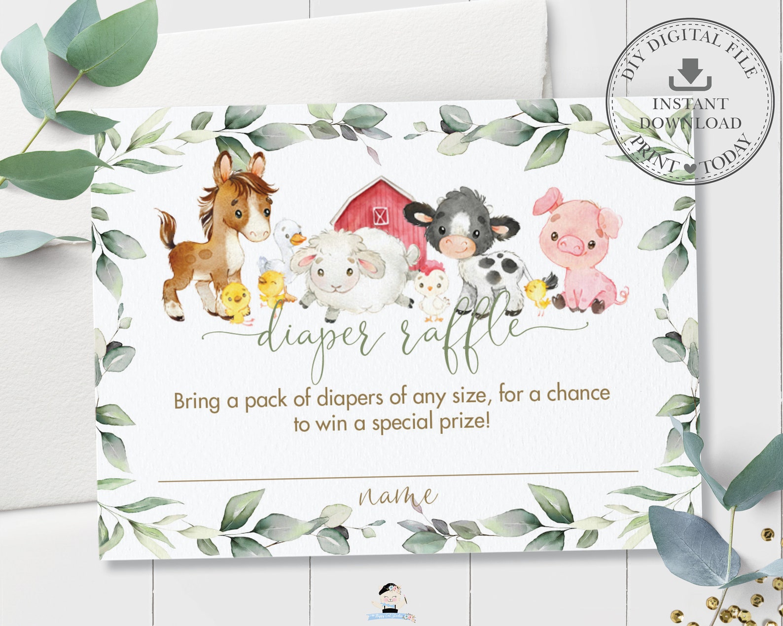 Farm Animals Diaper Raffle Card INSTANT DOWNLOAD Barnyard | Etsy
