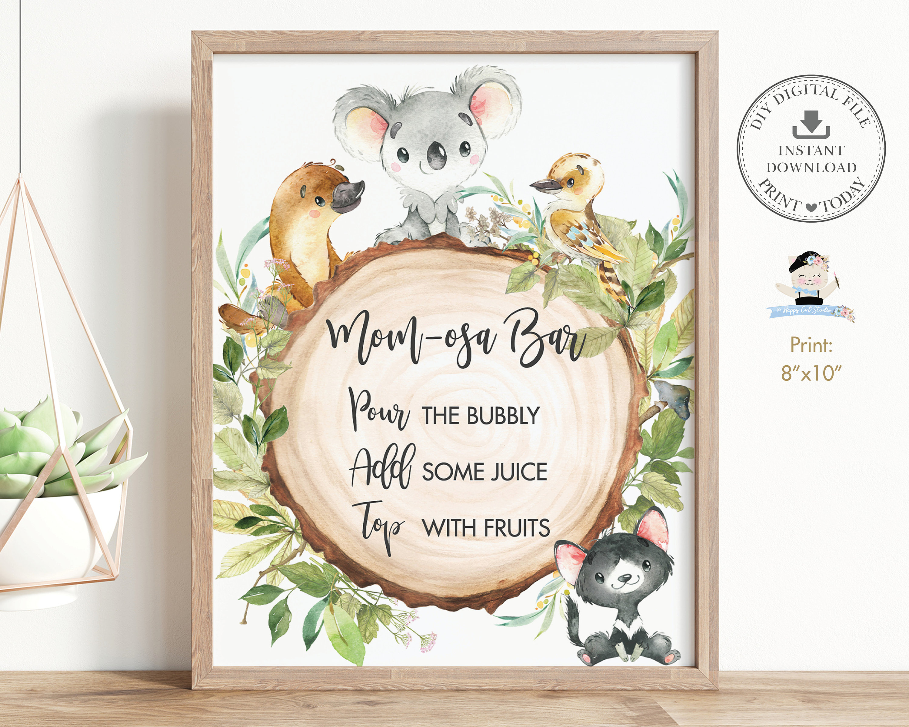 Australian Animals Tabletop Sign Bundle, Rustic Greenery Gender Neutral ...