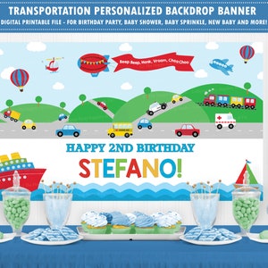 Transportation Birthday Backdrop Banner, Transportation Party Decor ...