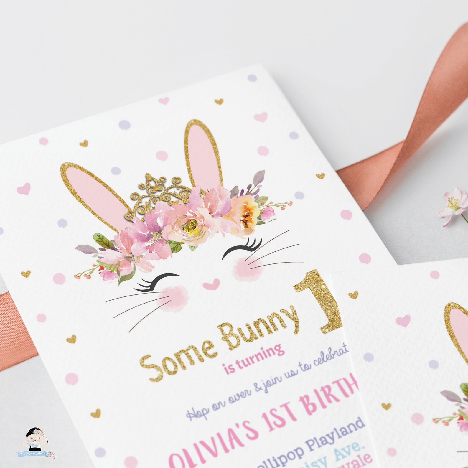 EDITABLE TEMPLATE Cute Bunny Rabbit Invitation Soft Floral - Etsy Australia