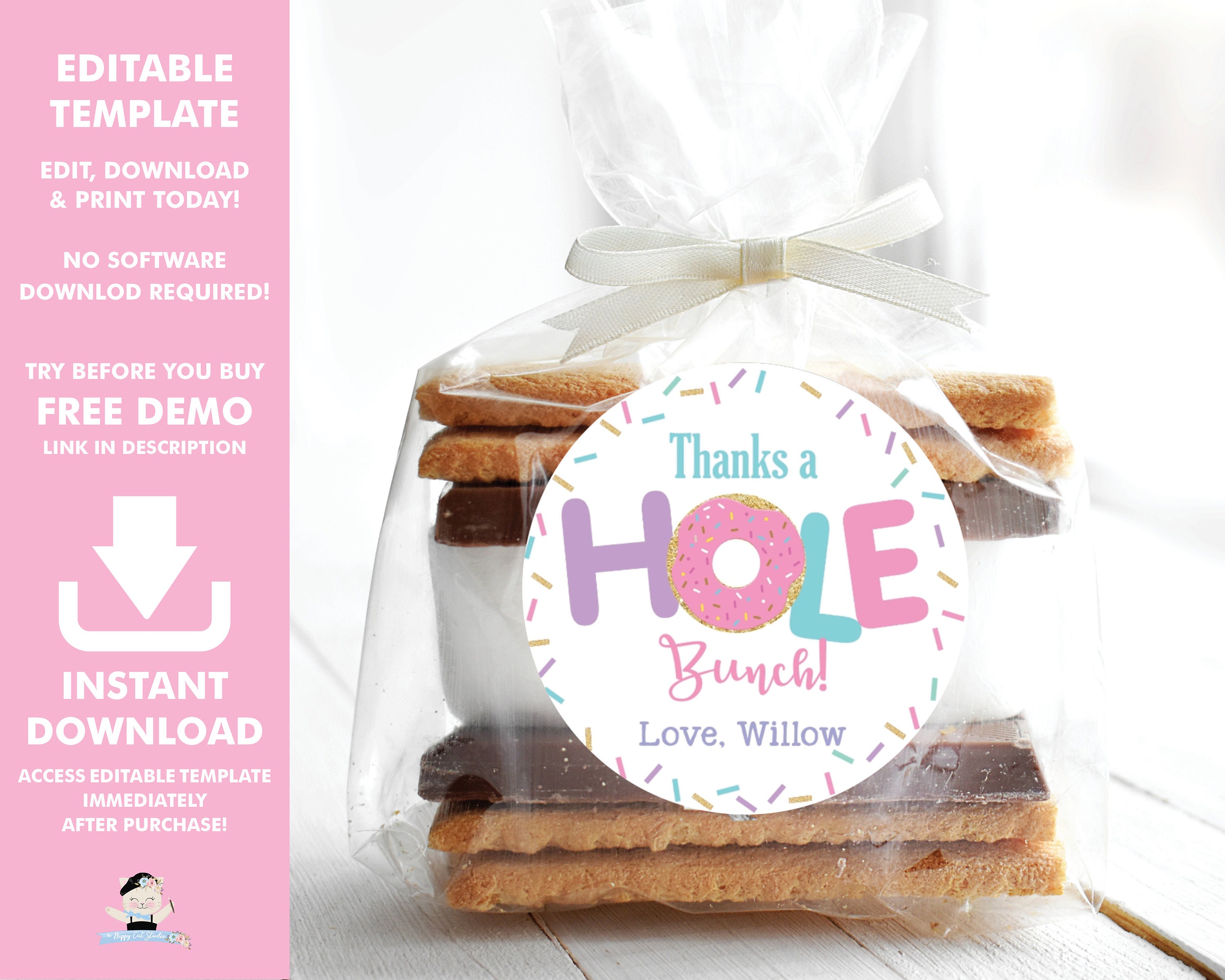 EDITABLE TEMPLATE Donut 2" Circle Tags, Doughnuts Donuts Sprinkle Thank ...