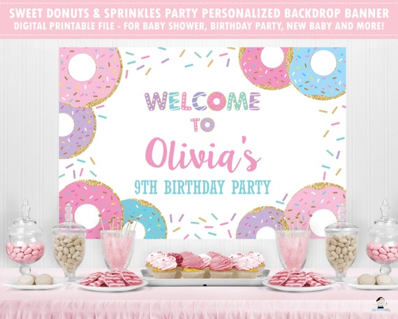 Donuts Backdrop Banner, Doughnuts 1st Birthday Party Back Drop Decor ...
