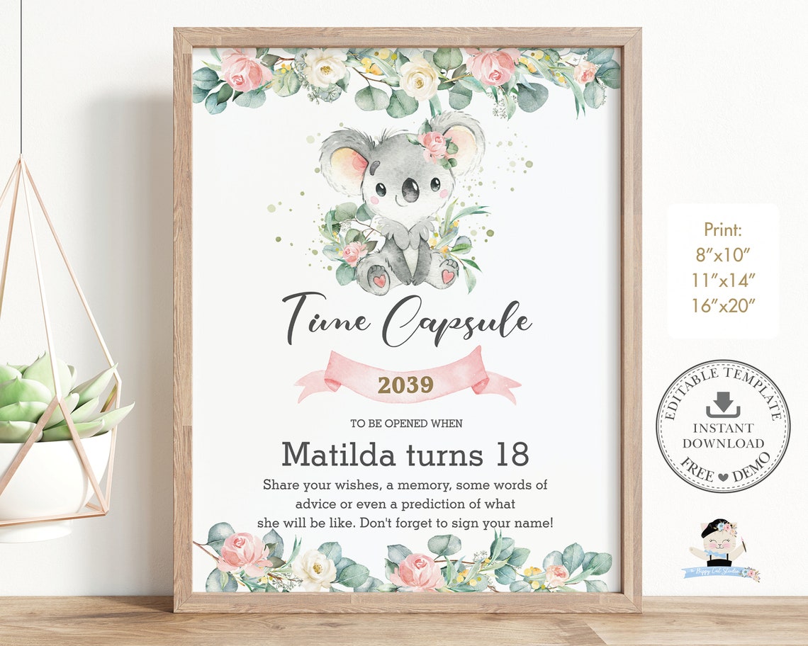 Cute Australian Koala Time Capsule Sign Message Card EDITABLE - Etsy ...