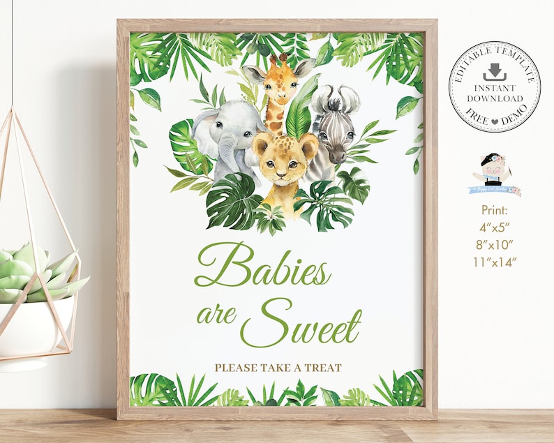 Jungle Animals Tabletop Sign Bundle, EDITABLE TEMPLATE, Greenery ...