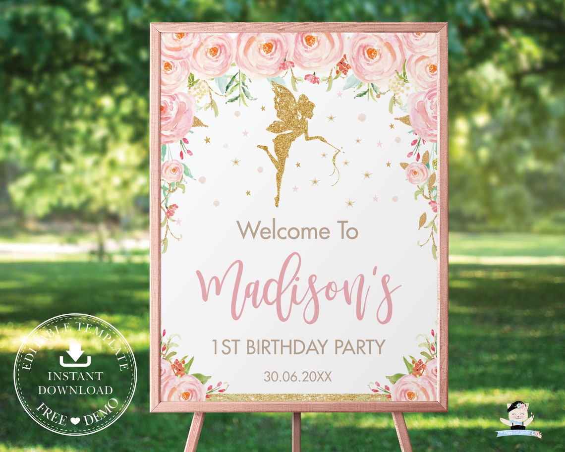Fairy Welcome Sign EDITABLE TEMPLATE Diy Blush Pink Floral - Etsy Australia
