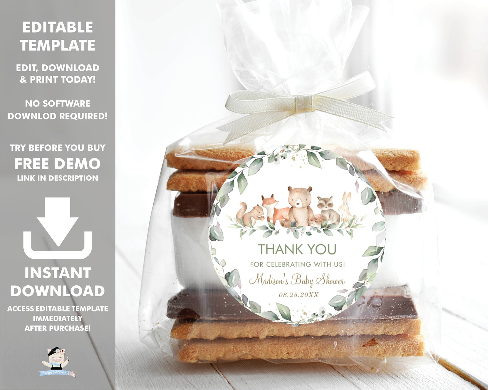 EDITABLE TEMPLATE Woodland Animals 2 Circle Tags Chic - Etsy