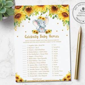 Fun Celebrity Baby Names Game, INSTANT DOWNLOAD, Rustic Chic Floral ...