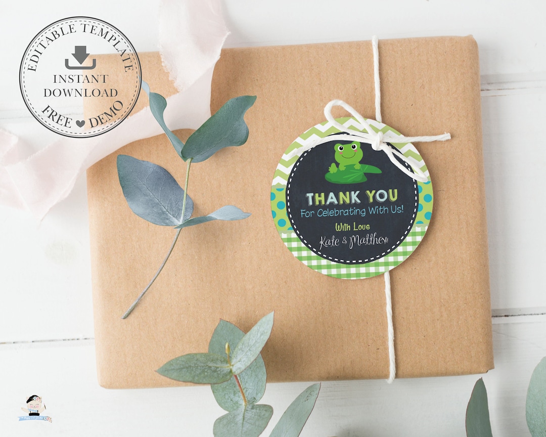EDITABLE TEMPLATE Frog 2" Circle Tags, Thank You Sticker Favors ...