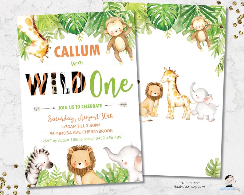 Wild One Invitation Jungle Animals Safari Birthday Wild One - Etsy