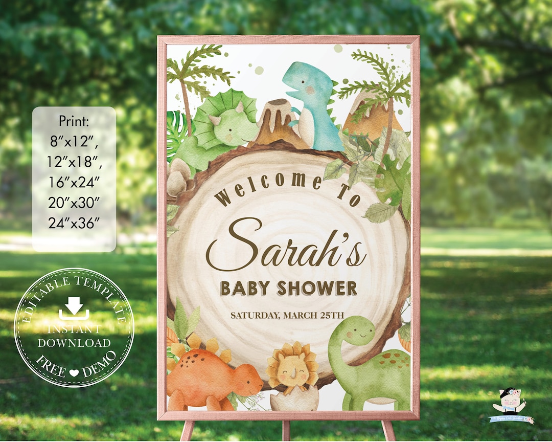 Cute Friendly Dinosaurs Welcome Sign, EDITABLE TEMPLATE, Jurassic T-rex ...