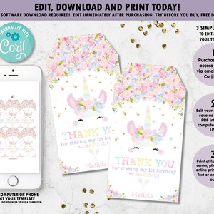 Unicorn Thank You Tags, Favor Gift Labels, Smiley Face, Unicorn ...