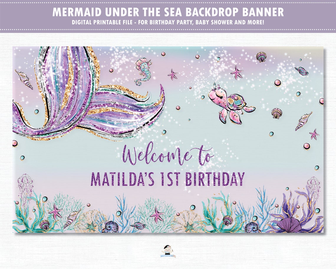 Mermaid Backdrop Banner, Mermaid Baby Shower Back Drop Decor, Mermaid ...