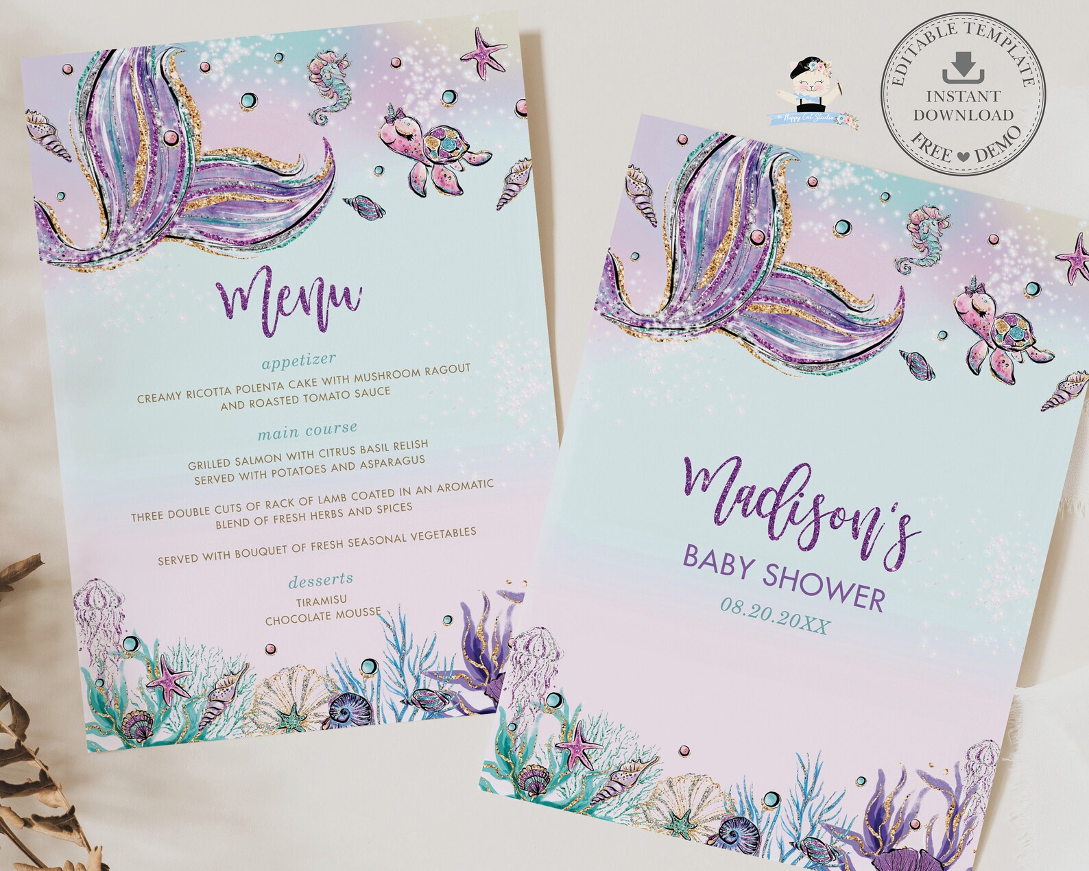 Whimsical Chic Mermaid Tail Menu Card Printable EDITABLE - Etsy