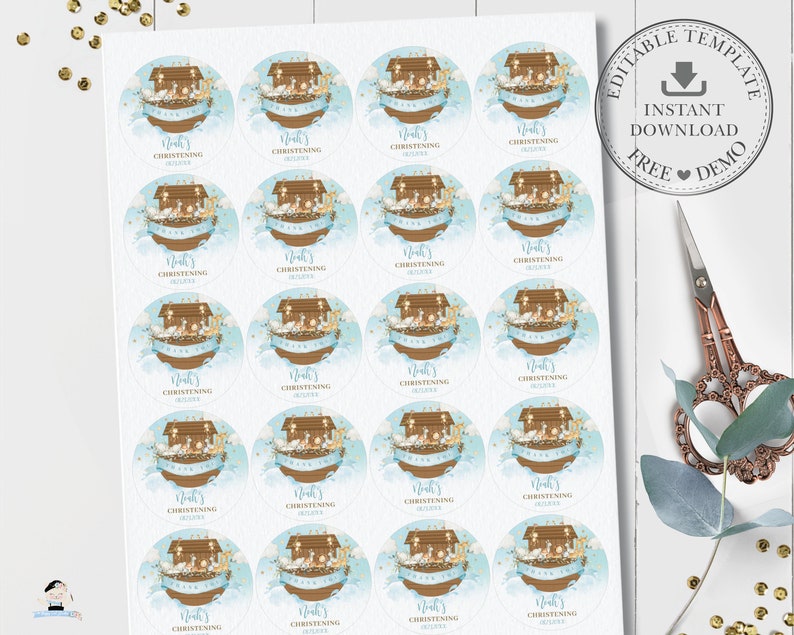 EDITABLE TEMPLATE Noah's Ark 2 Circle Labels Cute - Etsy