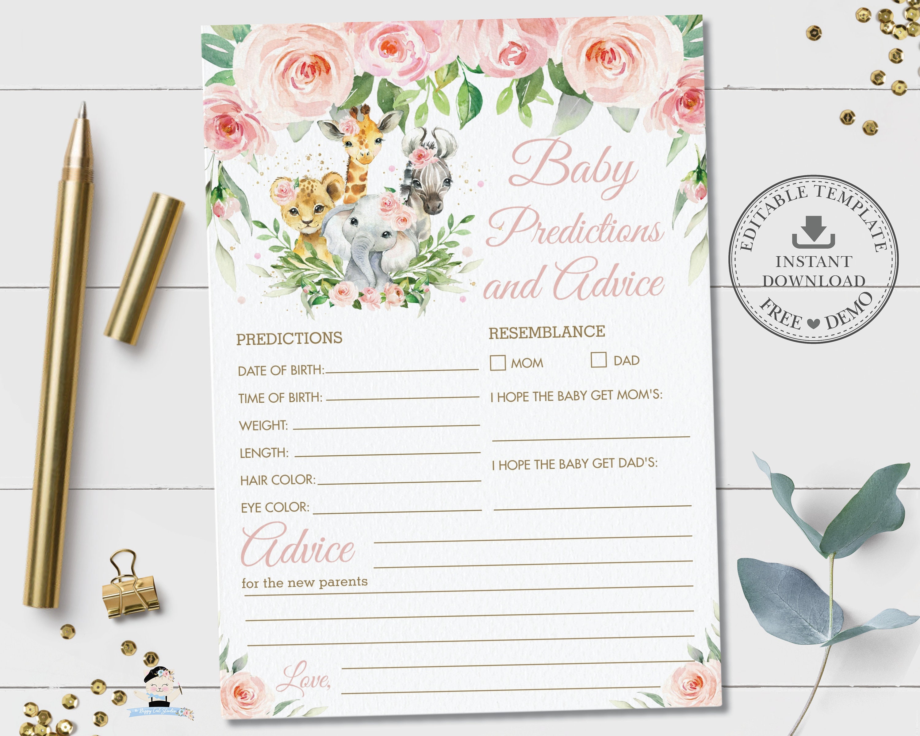 EDITABLE TEMPLATE Baby Predictions and Advice Card Pink - Etsy Australia