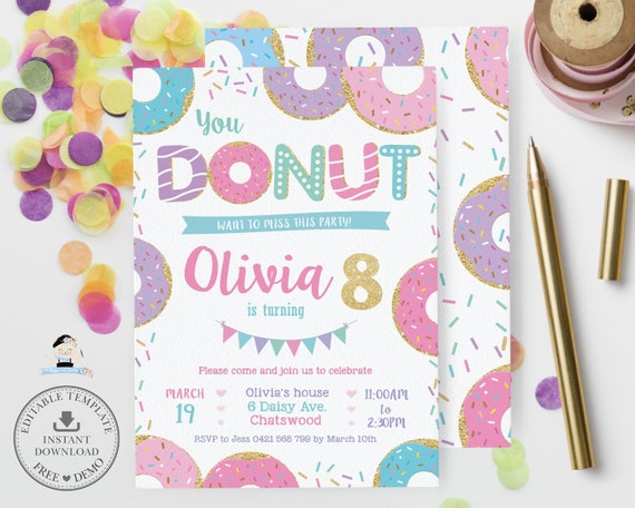 Paper & Party Supplies Invitations Donut Birthday Invitation 2 options ...