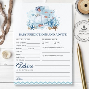 Nautical Whale Baby Shower Game Bundle INSTANT DOWNLOAD Bingo Advice ...