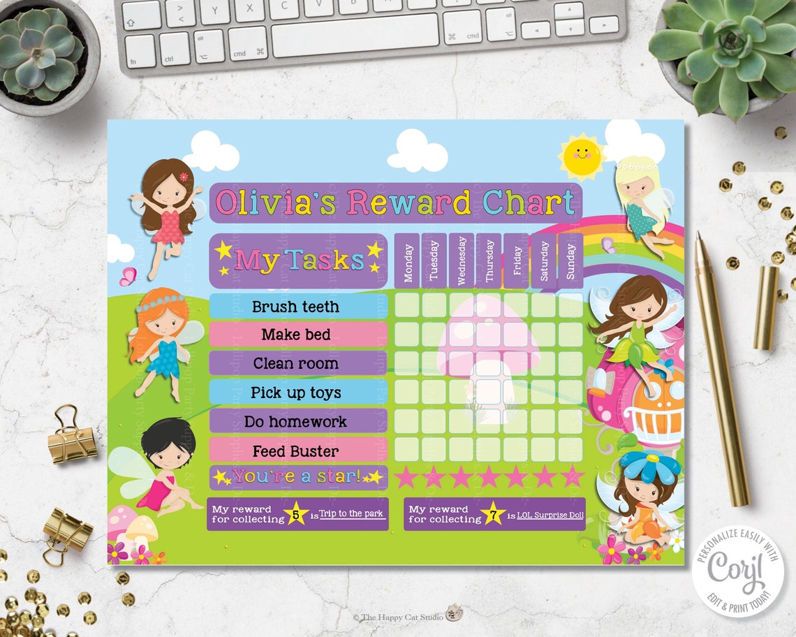 EDITABLE Template, Fairy Reward Chart, Fairy Digital Printable, Chore ...