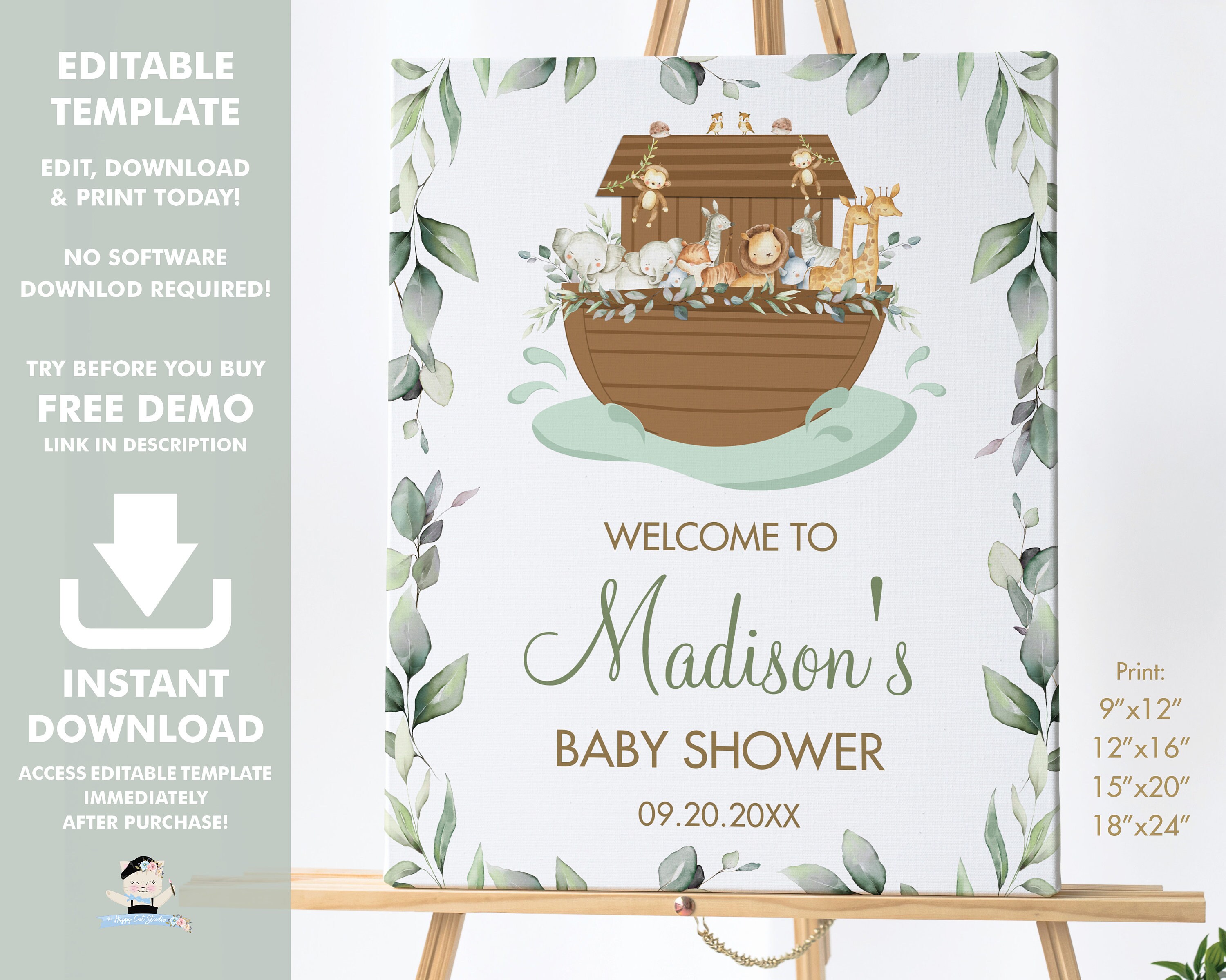 Noah's Ark Welcome Sign EDITABLE TEMPLATE Chic Greenery - Etsy