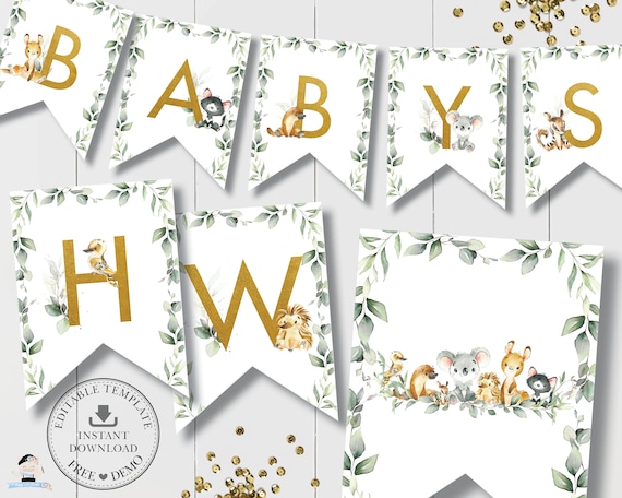 Australian Animals Flag Banner, EDITABLE TEMPLATE, Greenery Koala ...