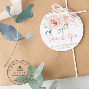 EDITABLE TEMPLATE Blush Floral 2" Circle Round Labels Cupcake Toppers ...