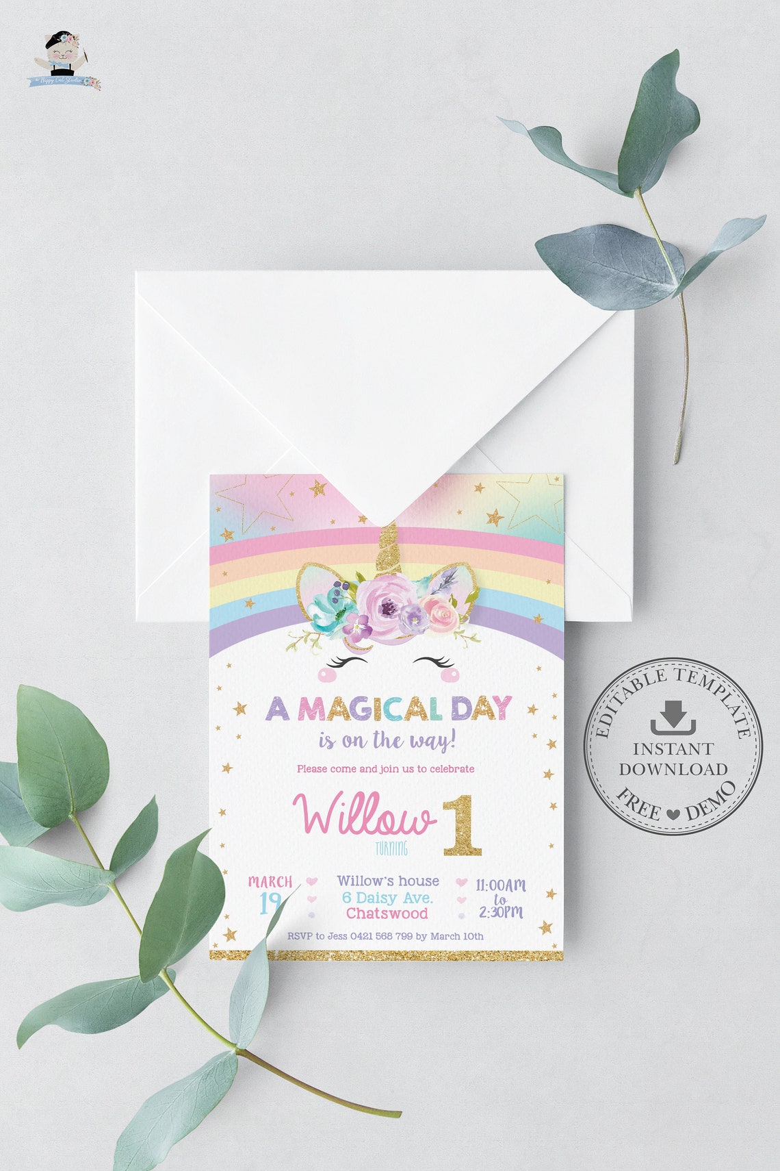 Unicorn Invitation EDITABLE TEMPLATE Cute Rainbow Unicorn | Etsy