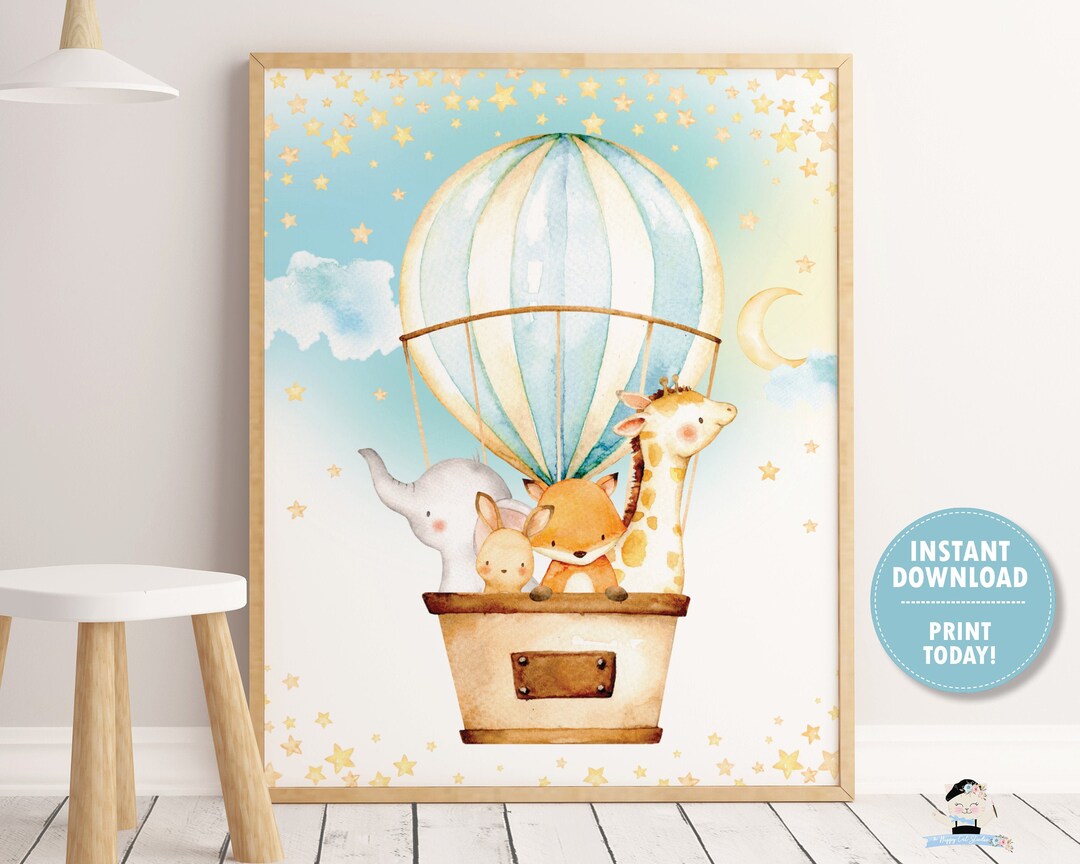 INSTANT DOWNLOAD Hot Air Balloon Nursery Wall Art, Cute Animals ...