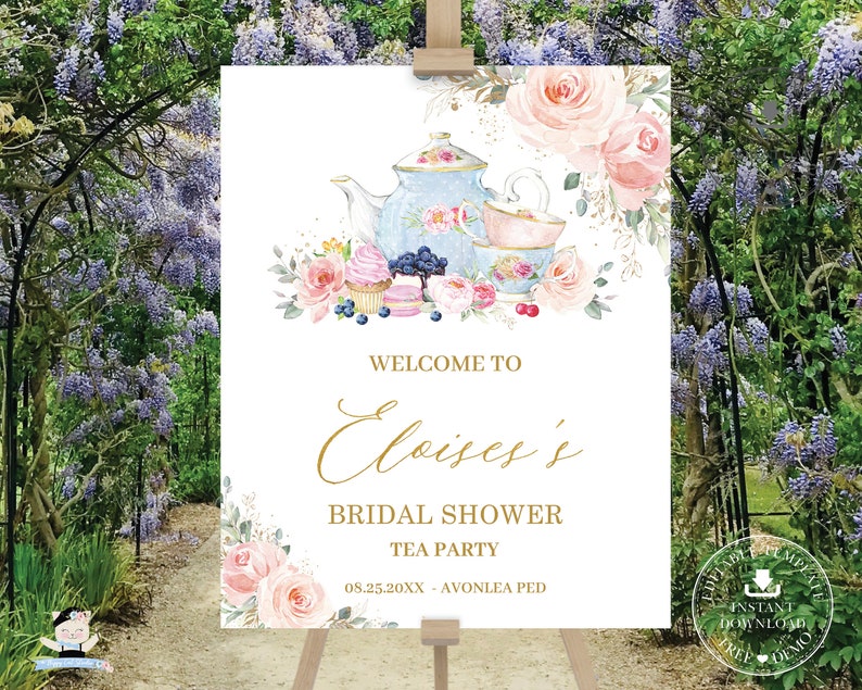 Chic Blush Floral High Tea Party Welcome Sign EDITABLE - Etsy