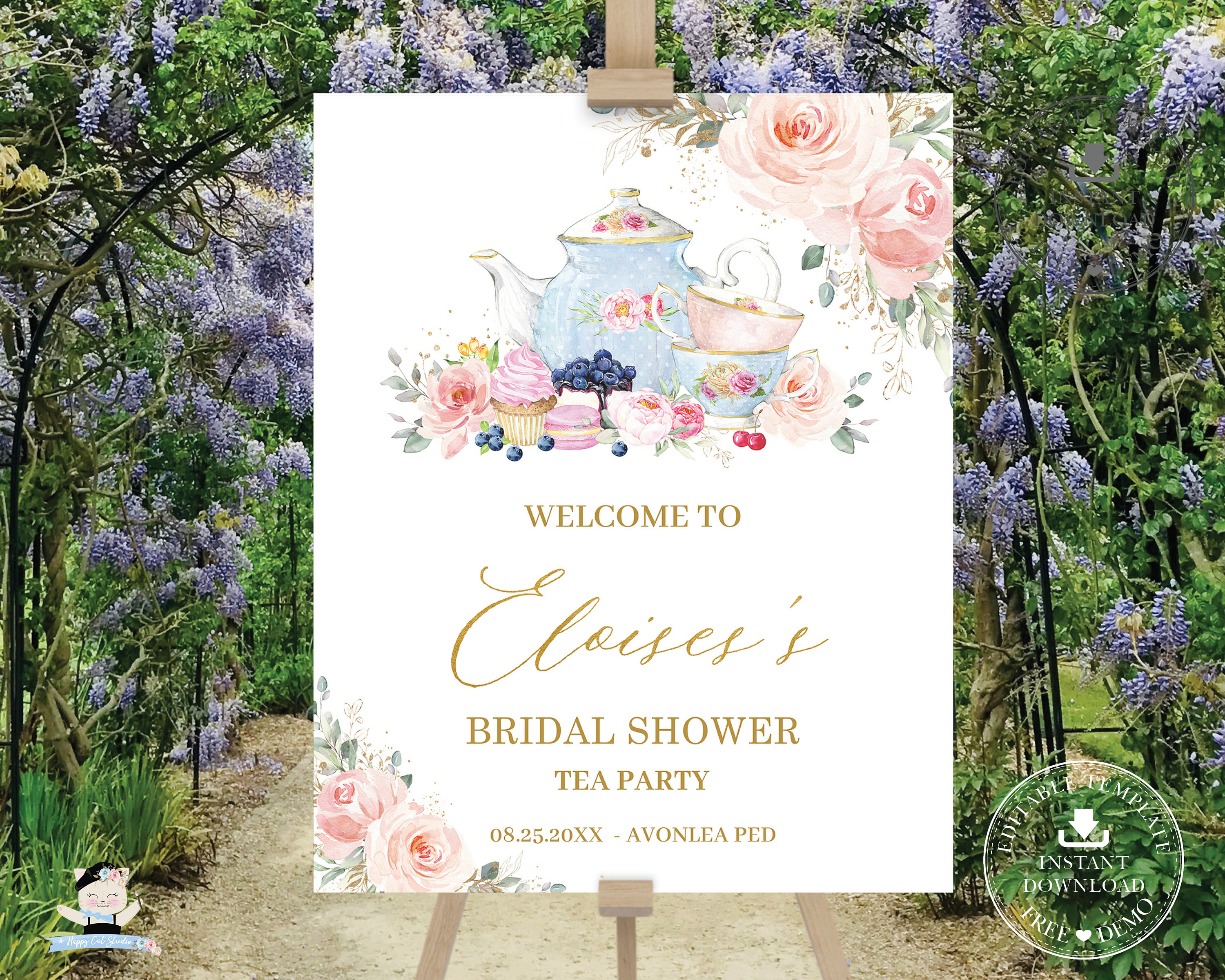 Chic Blush Floral High Tea Party Welcome Sign, EDITABLE TEMPLATE, Royal ...