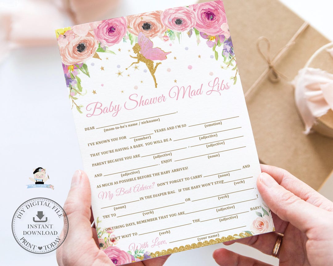 Fairy Baby Shower Mad Libs, Chic Pink Floral Fairies Advice for Mom to ...