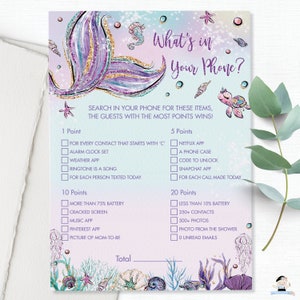 Mermaid What's in Your Phone Game, Mermaid Tail Baby Shower Activity ...