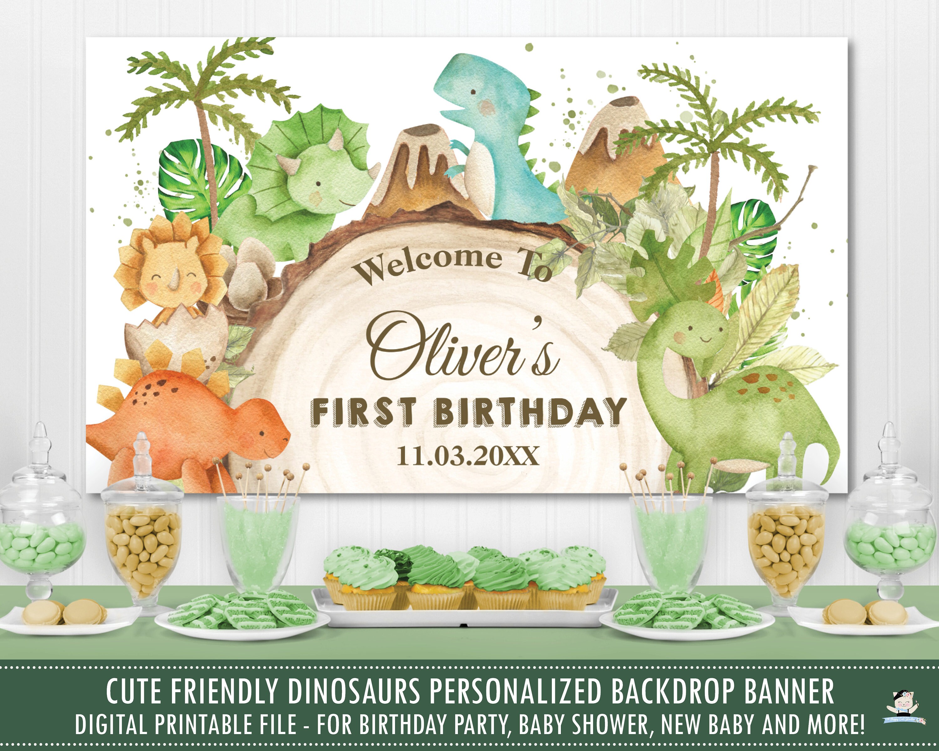 Cute Friendly Dinosaurs Backdrop Banner T-rex Baby Shower - Etsy