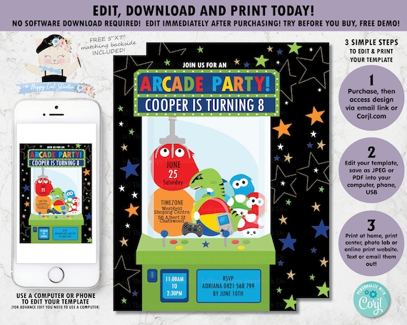 Arcade Party Invitation, Arcade Games Birthday Party Invite, Arcade ...
