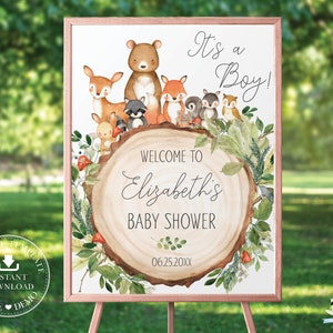 Woodland Animals Welcome Sign, EDITABLE TEMPLATE, Diy Forest Woods Baby ...