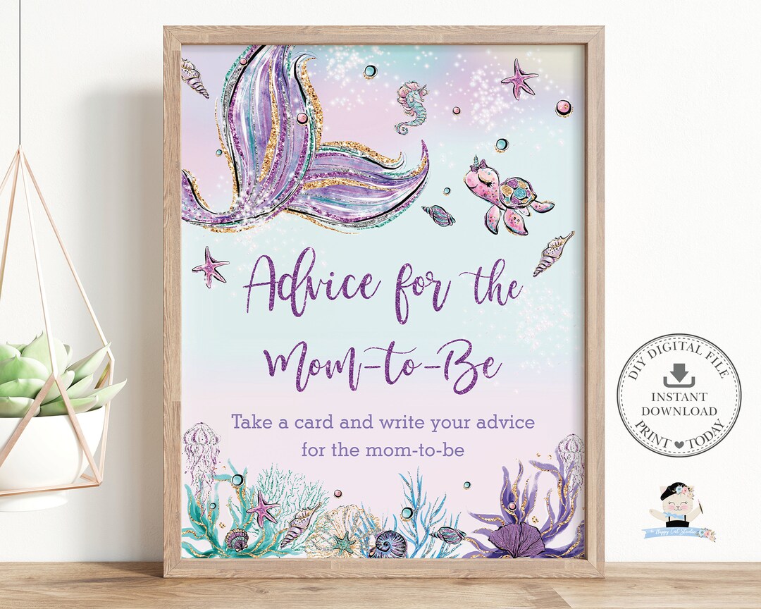 Mermaid Advice for the Mom to Be Sign Printable, Girl Mermaid Tail Baby ...