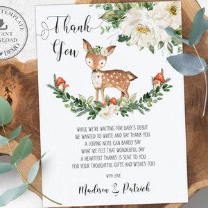 Deer Thank You Note Card Instant Download Fawn Deer | Etsy