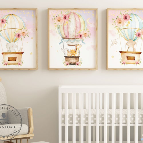 Hot Air Balloon Nursery Wall Art Cute Animals Printable - Etsy